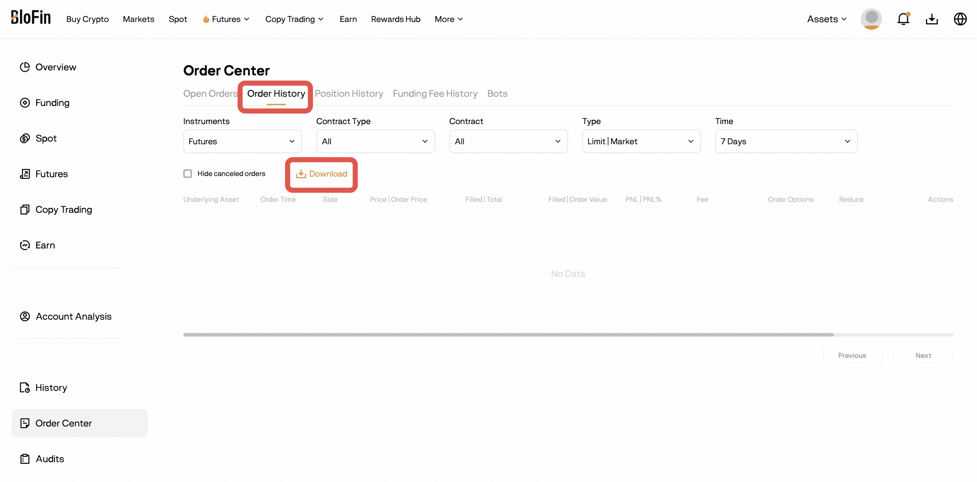 How to Export Transaction History on Blofin? – Help Center